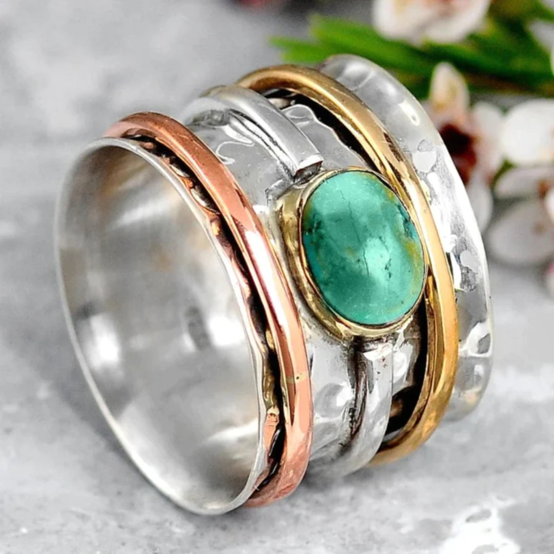 Coco - Vintage Gold and Silver Ring with Turquoise – Emily & Oliver Jewels